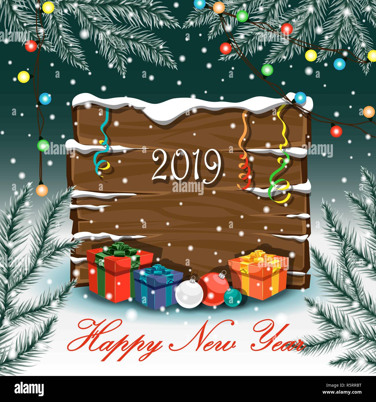 Christmas gifts pine branches decoration Stock Vector Images - Alamy