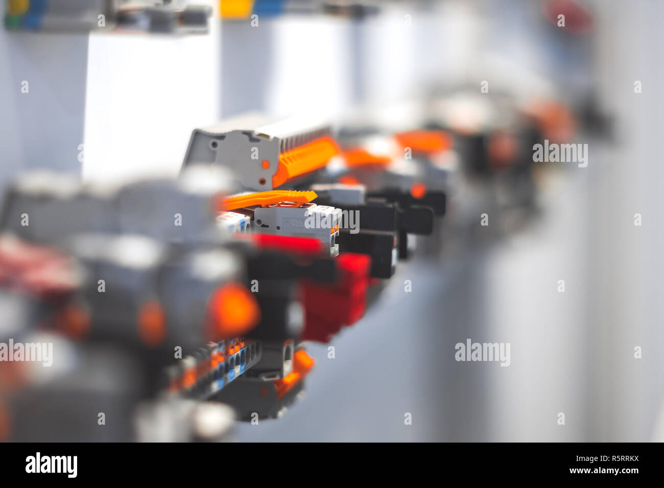 Electrical panel at a assembly line factory. Controls and switches ...