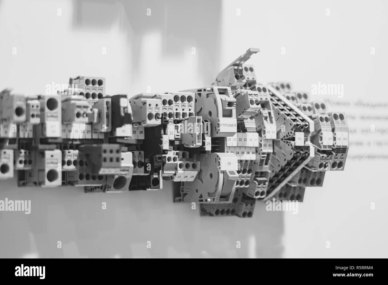Electrical panel at a assembly line factory. Controls and switches ...