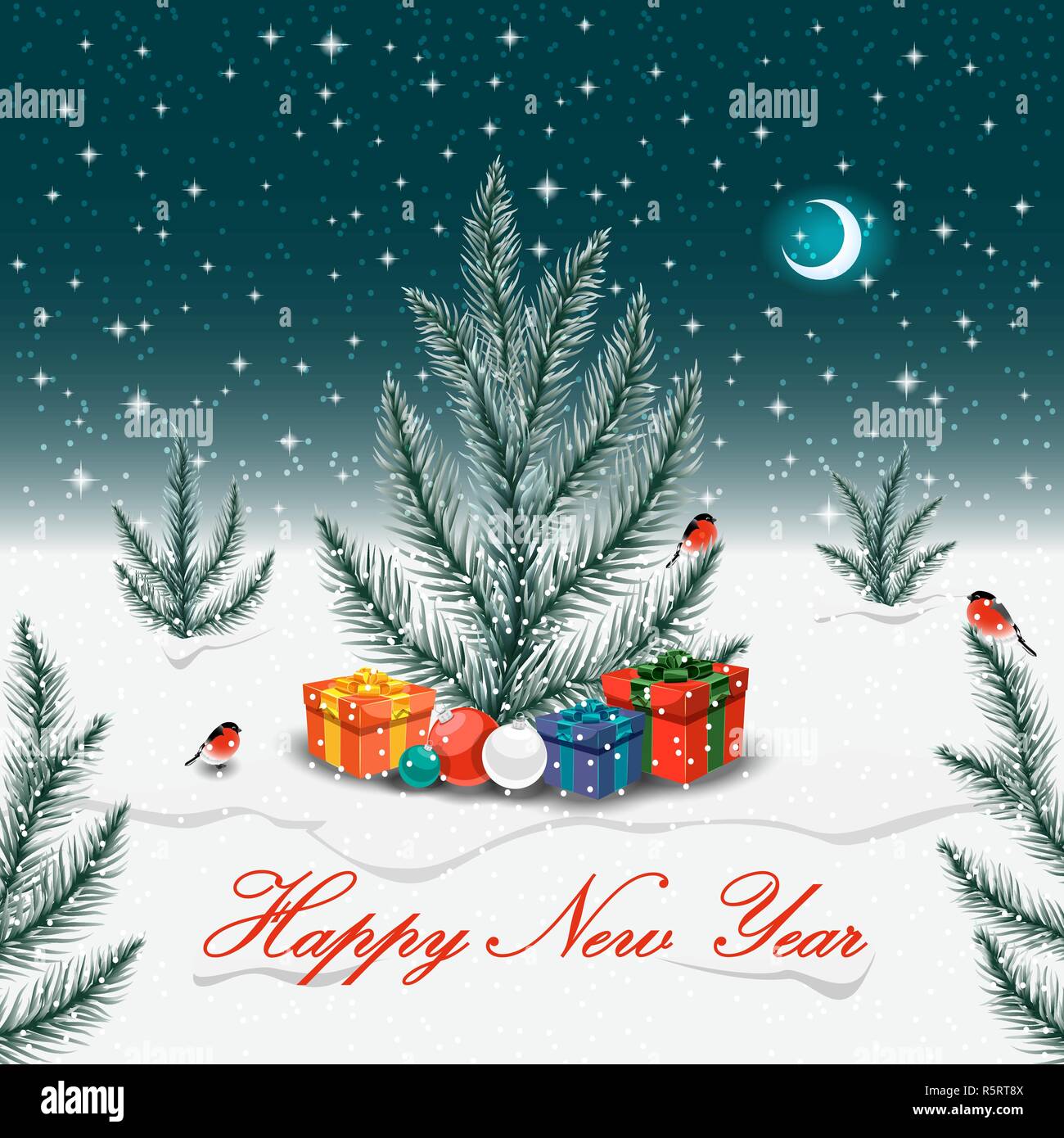 Pine tree branches snowfall Stock Vector Images - Alamy