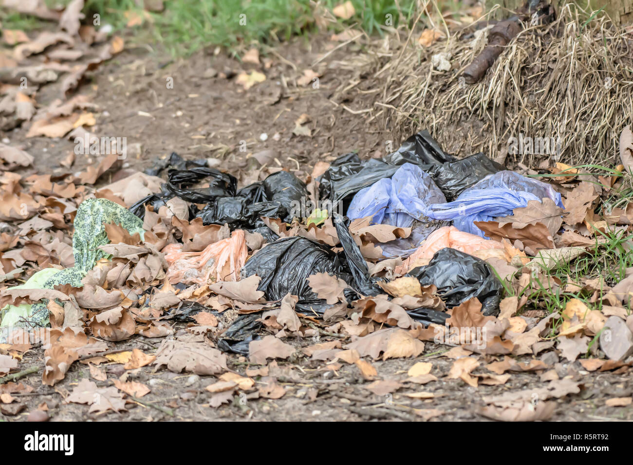 Plastic pollution, degradation of natural environment.Fly tipping side ...