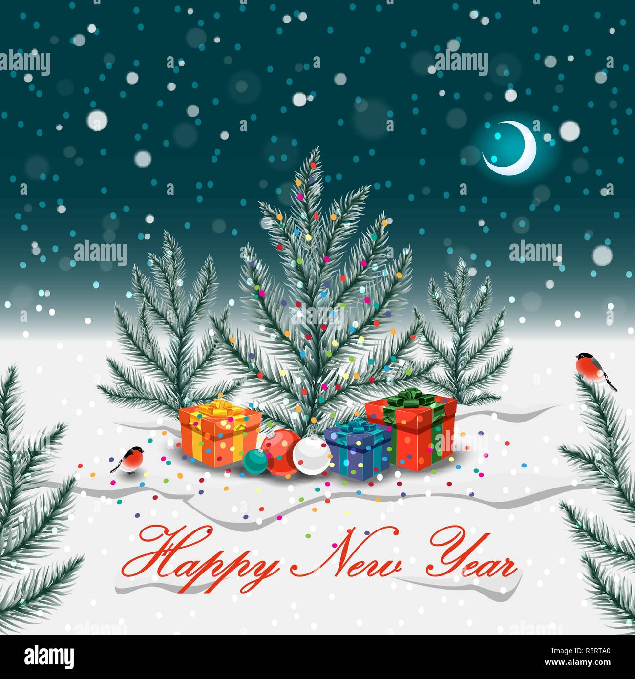 Pine tree branches snowfall Stock Vector Images - Alamy