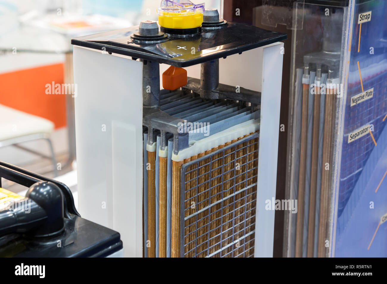 inside or cross section of industrial battery ; detail component parts ...