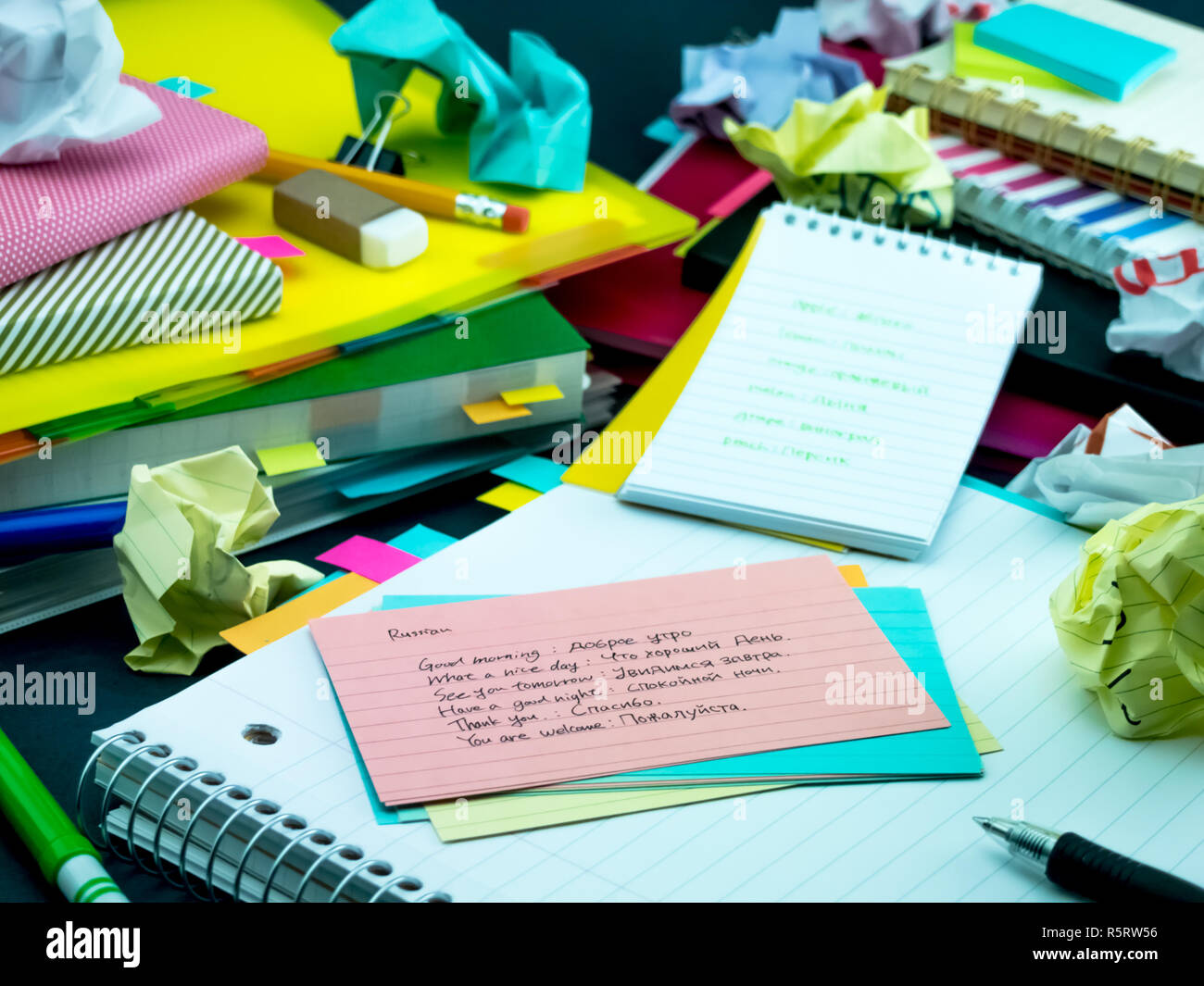 Learning New Language Writing Words Many Times on the Notebook Russian ...