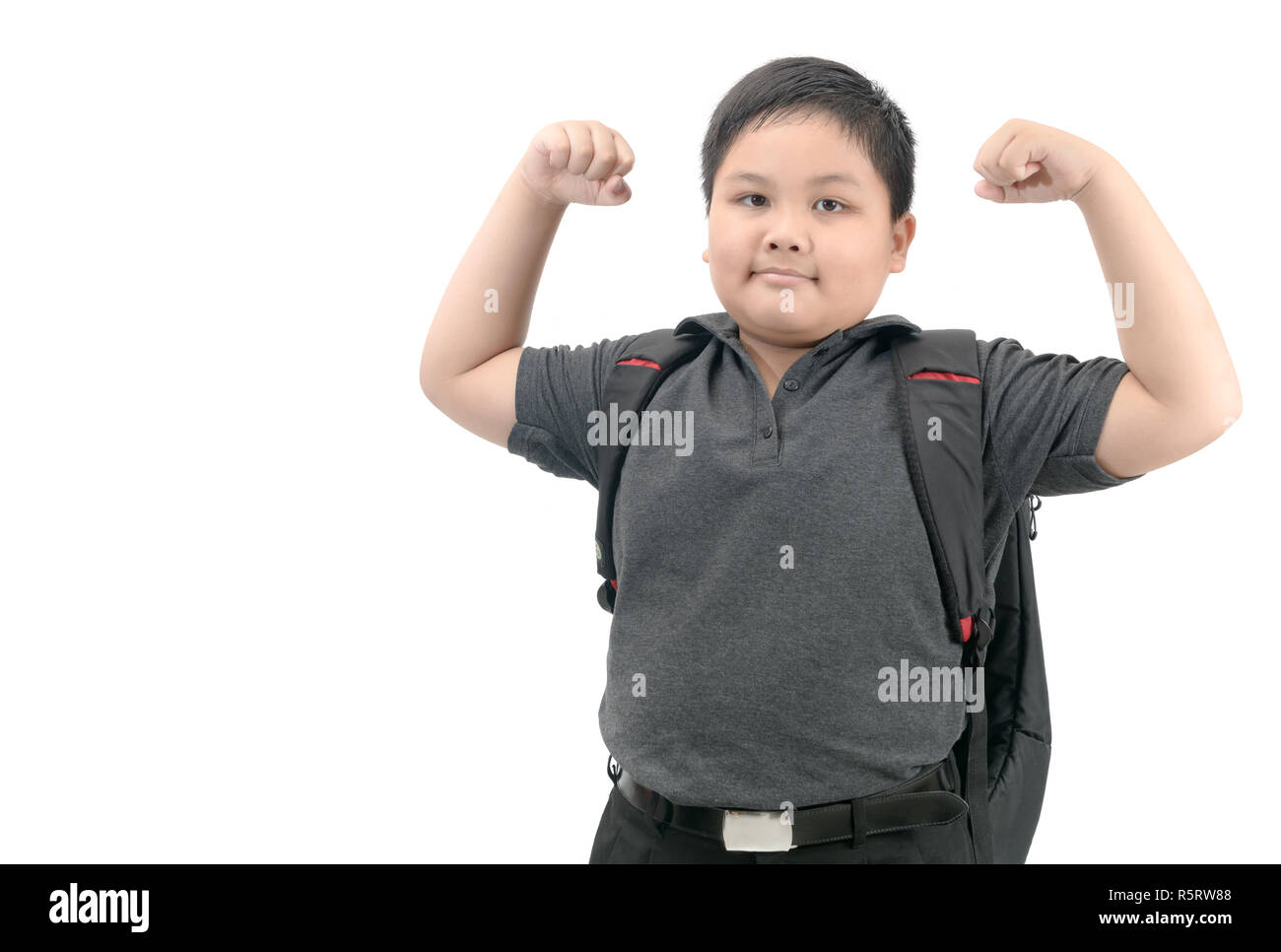 Healthy asian student with school bag isolated on white background ...