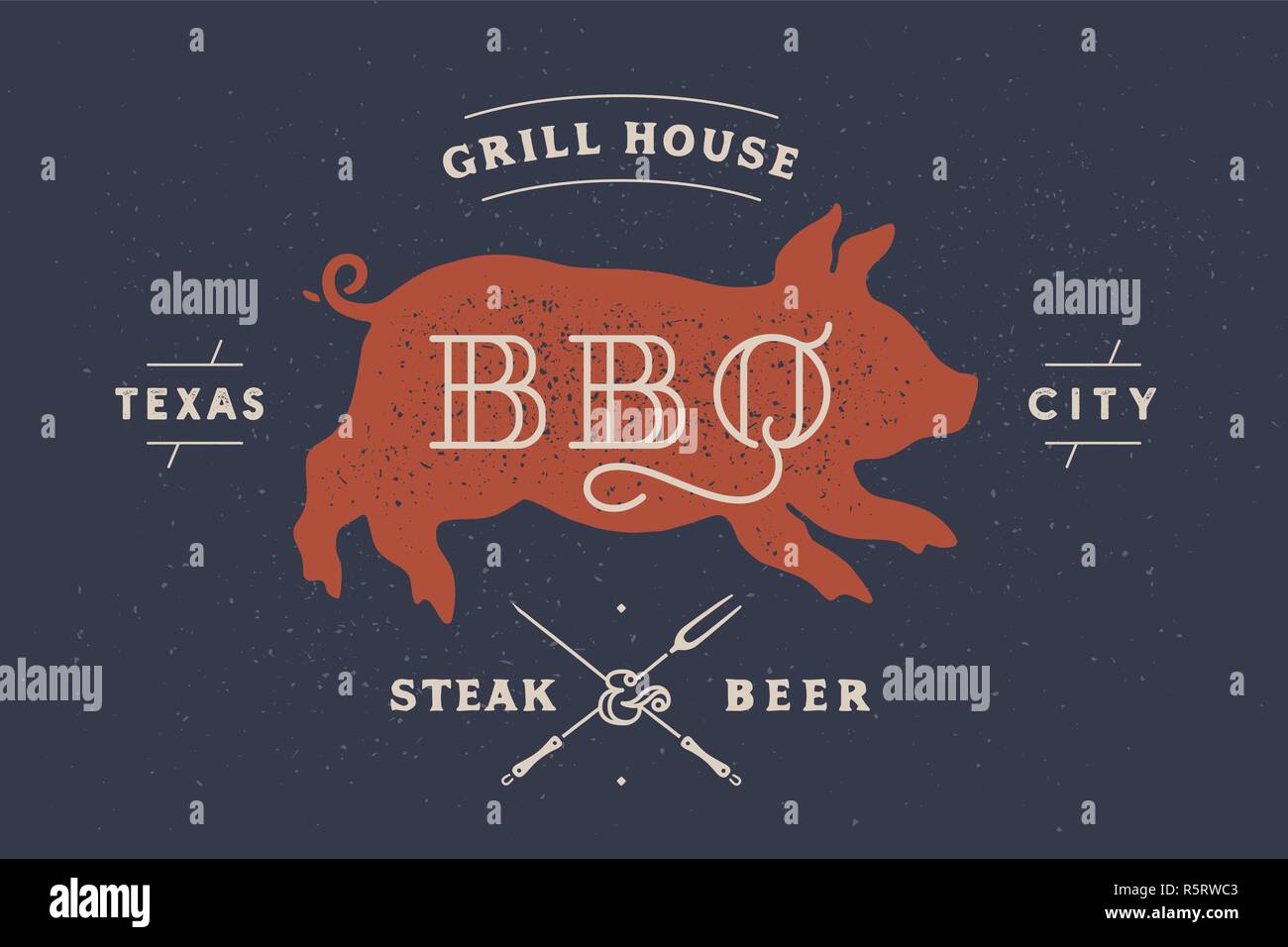 Piggy, pig, pork. Vintage label, logo, sticker, poster for Meat ...