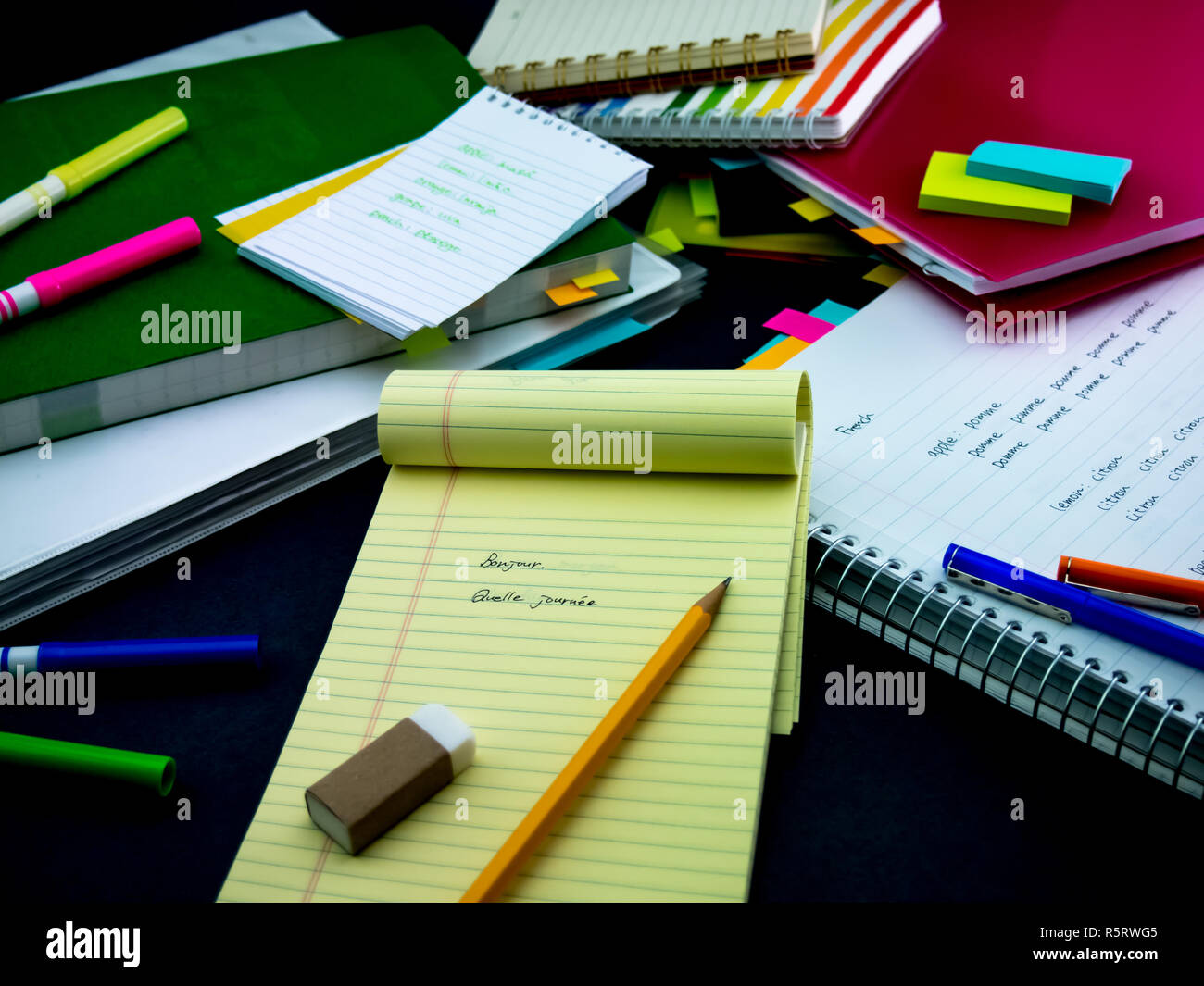 Learning New Language Writing Words Many Times on the Notebook French ...