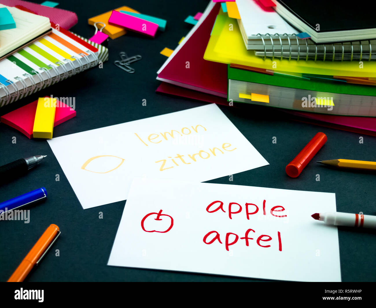 Learning New Language Making Original Flash Cards German Stock Photo ...
