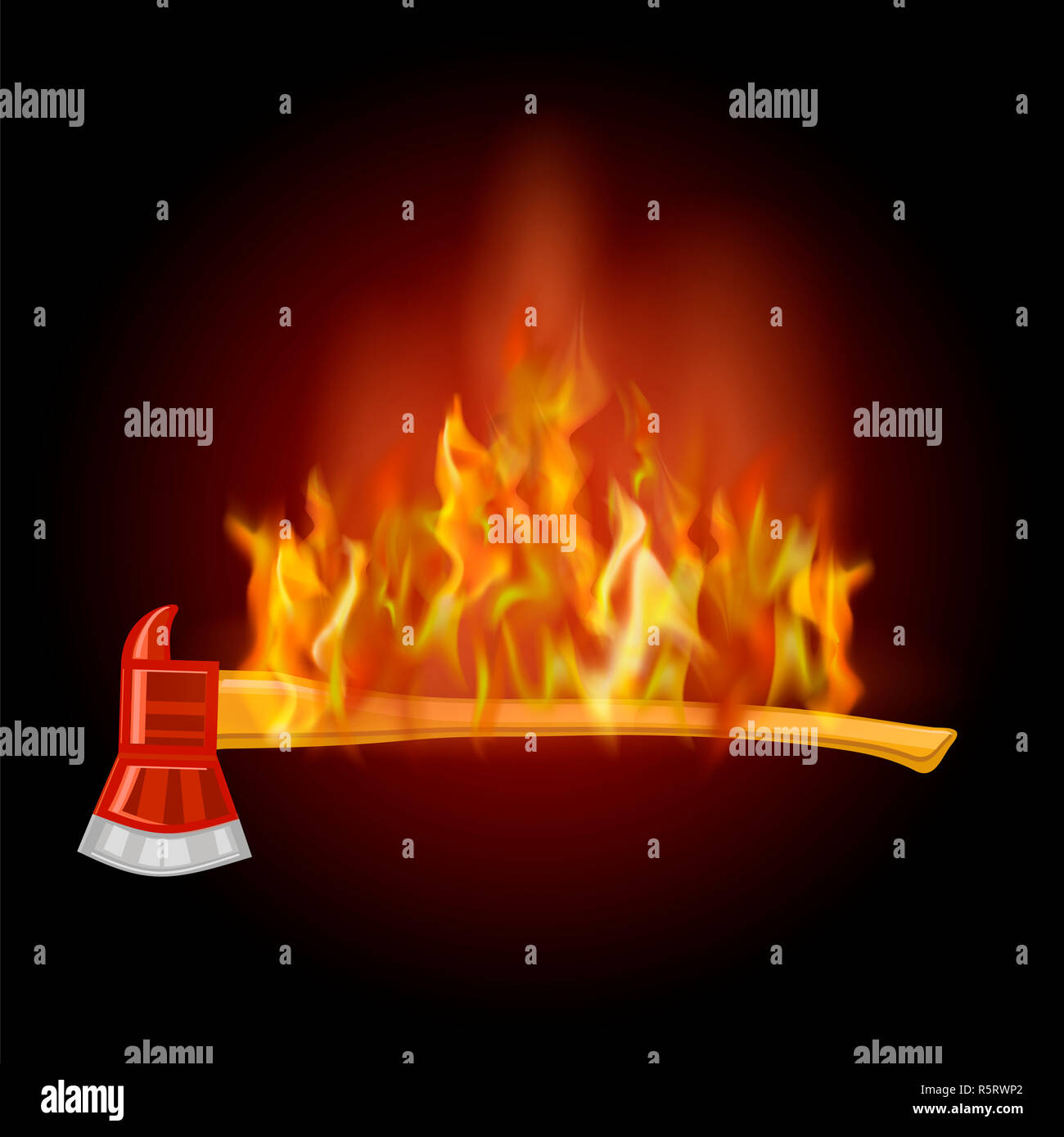 Burning Firefighter Axe Icon with Fire Flame Stock Photo - Alamy