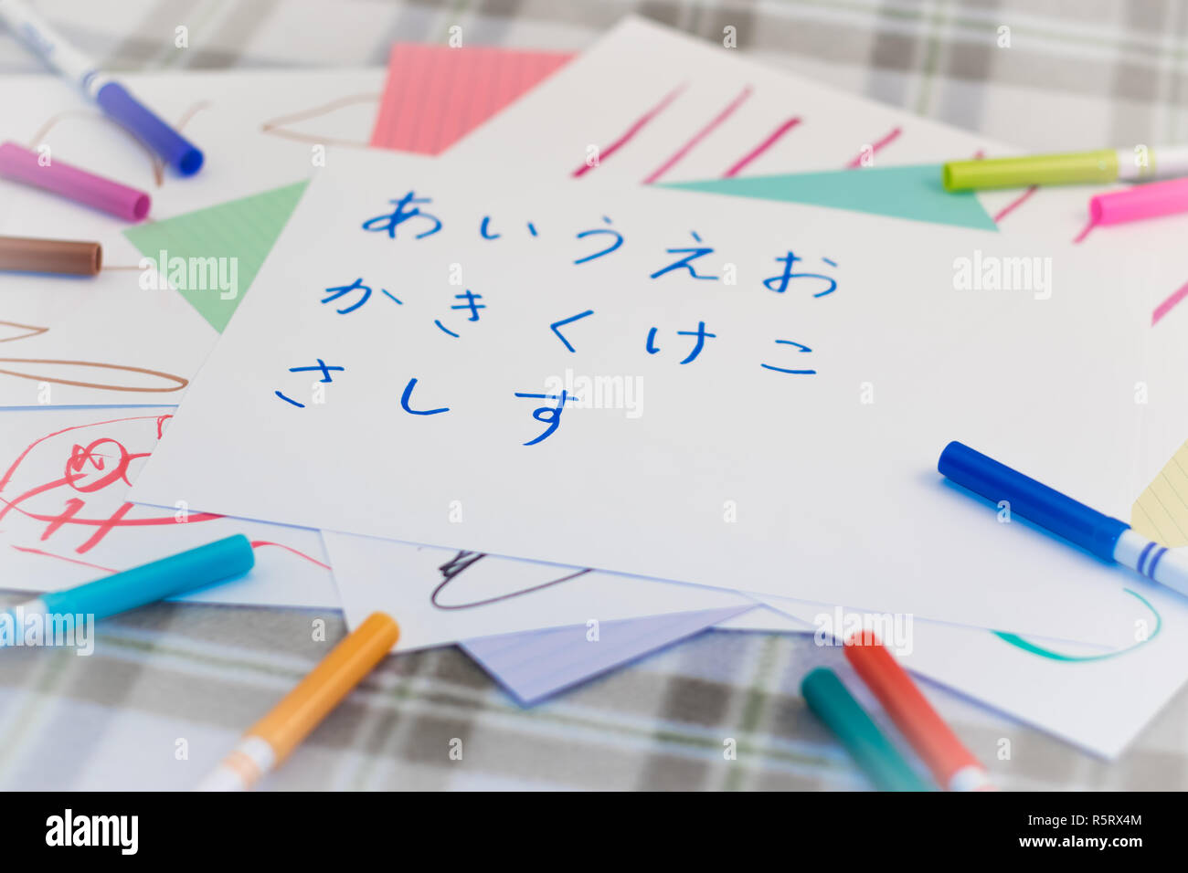 Japanese Kids Writing Japanese Alphabet Character for Practice Stock ...