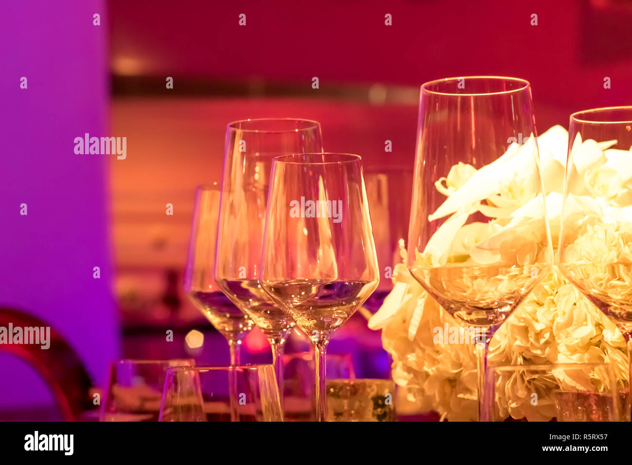 Party Setting with Colorful Bokeh Background Stock Photo - Alamy