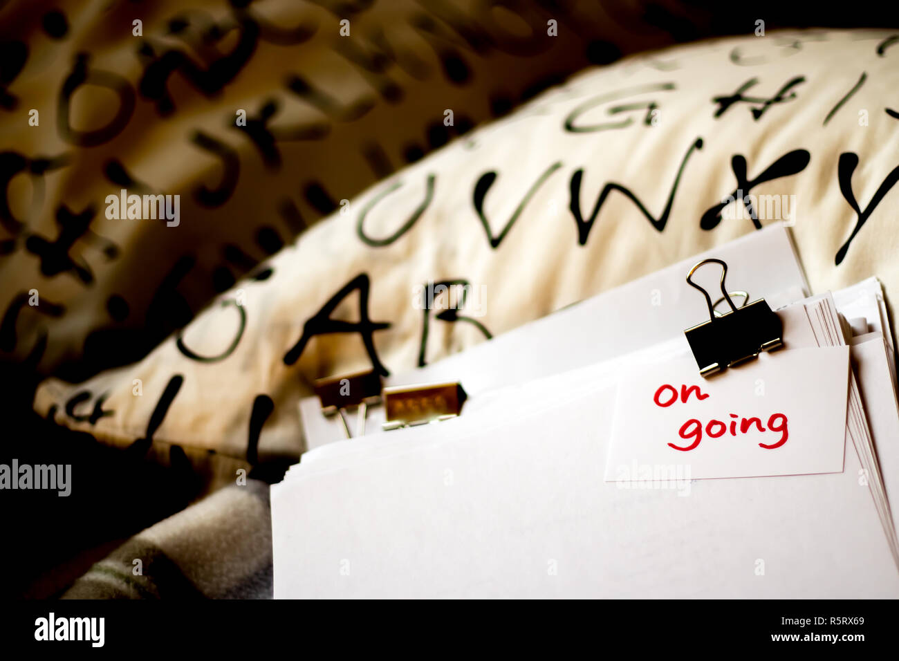 On Going Stack of Documents. Working or Studying at Bedroom Stock Photo ...