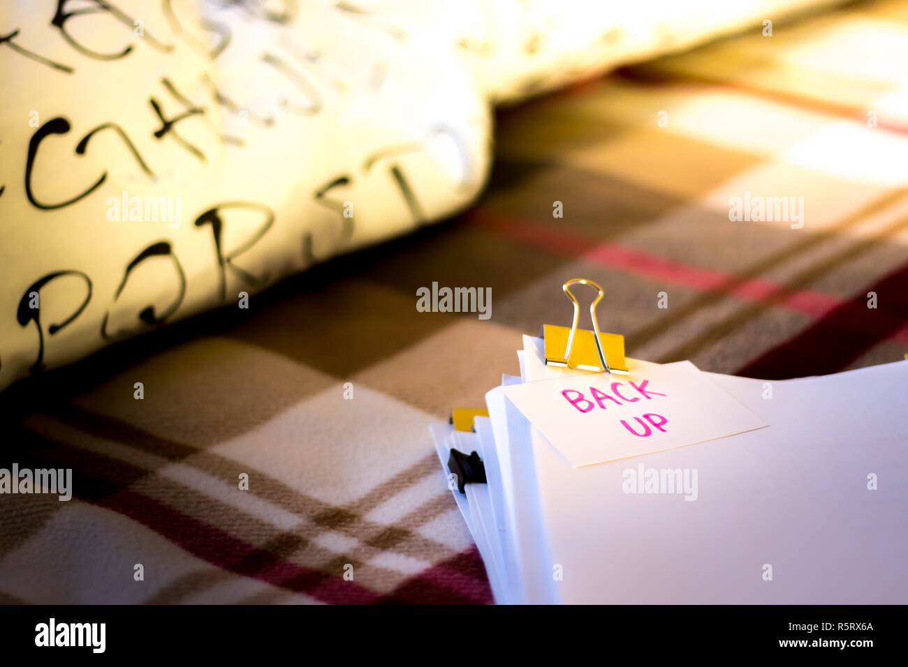 Back Up Stack of Documents. Working or Studying at Bedroom Stock Photo ...