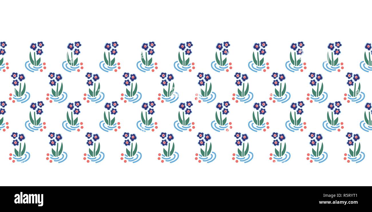 Folk flowers border seamless vector repeat. Scattered florals repeating ...