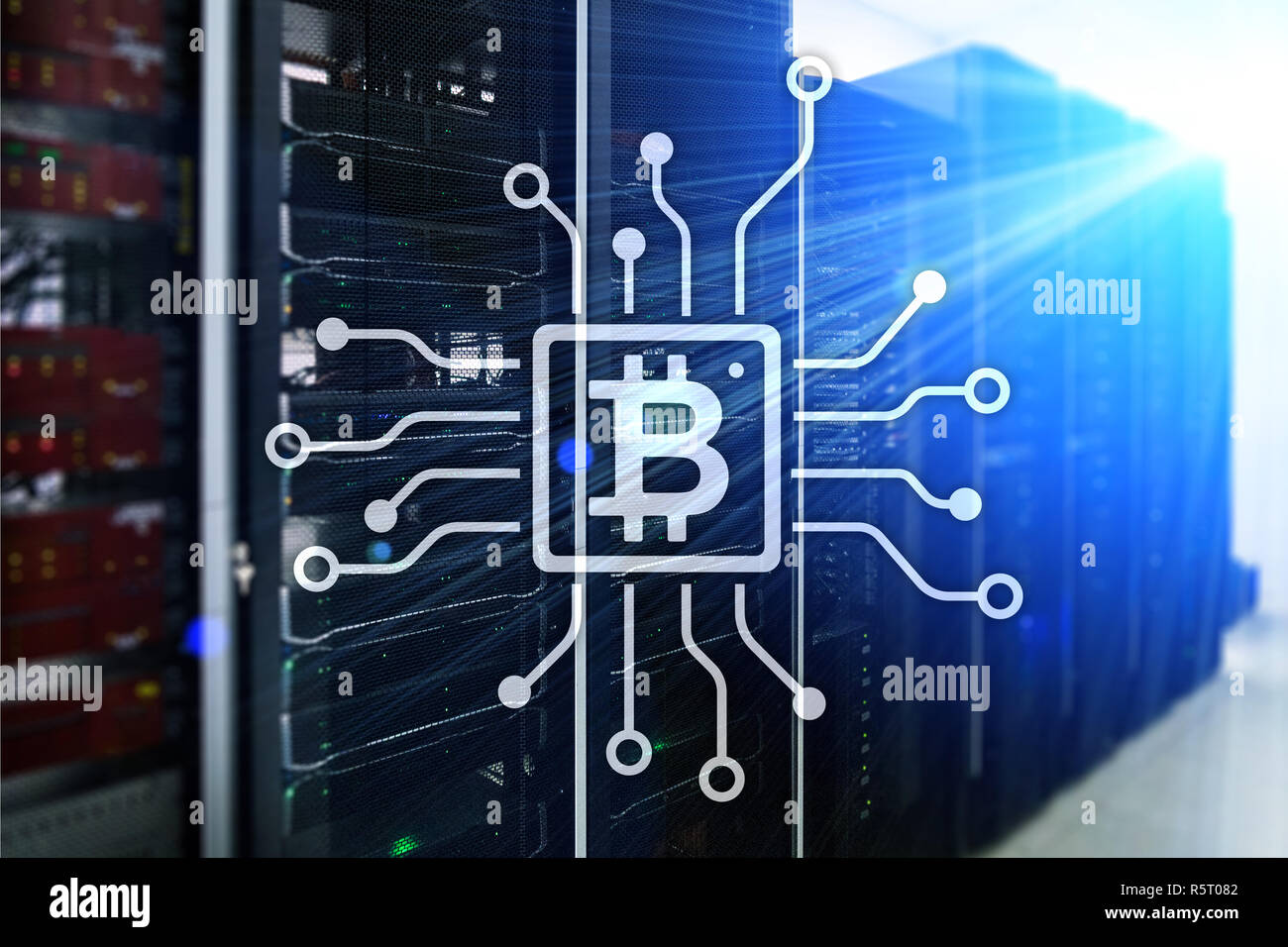 Bitcoin, Blockchain concept on server room background Stock Photo - Alamy