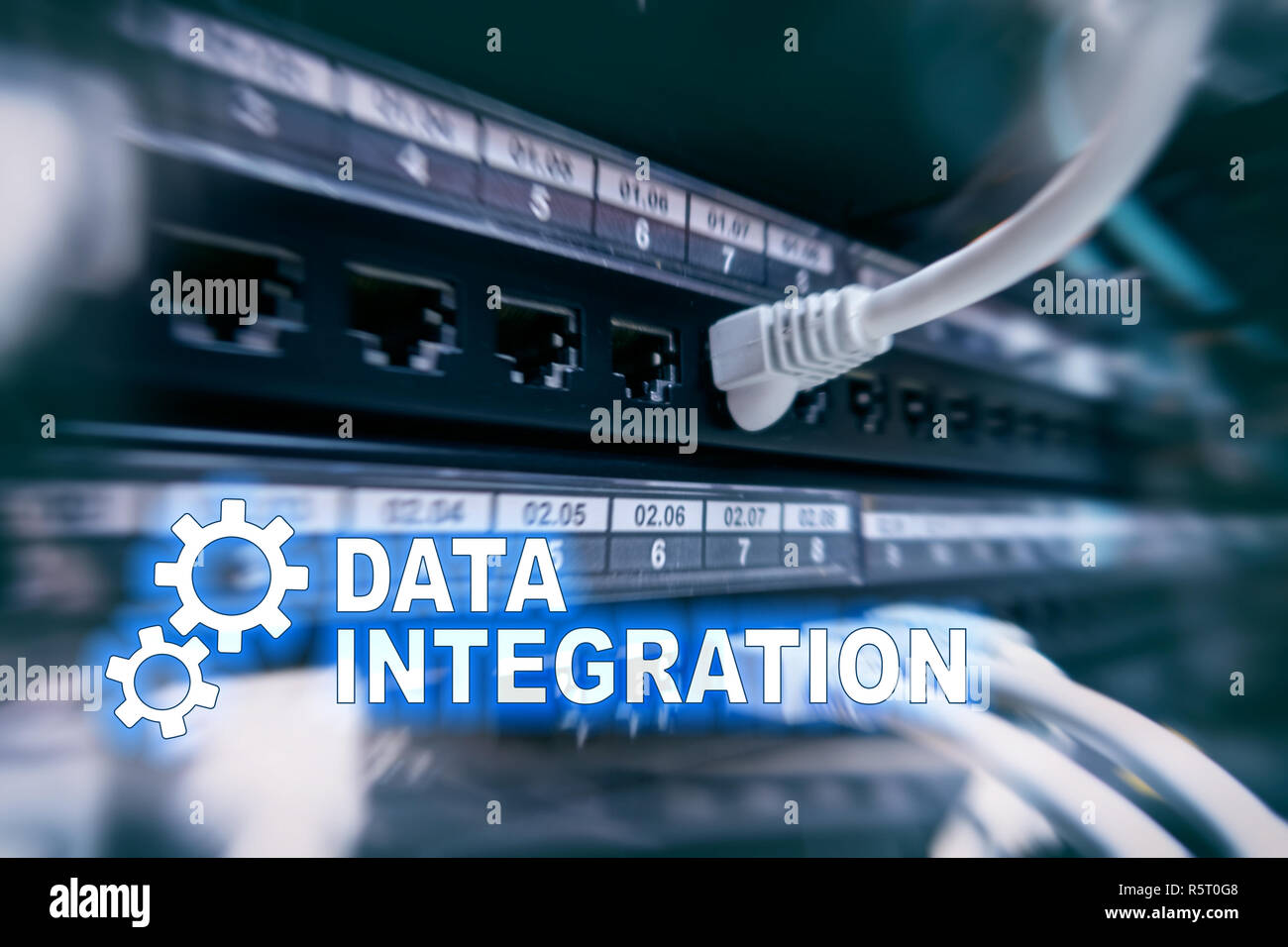 Data integration information technology concept on server room ...