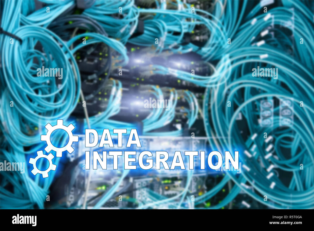Data integration information technology concept on server room ...