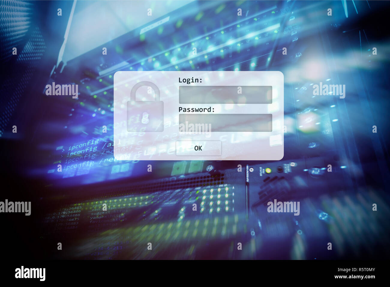 Server room, login and password request, data access and security Stock ...