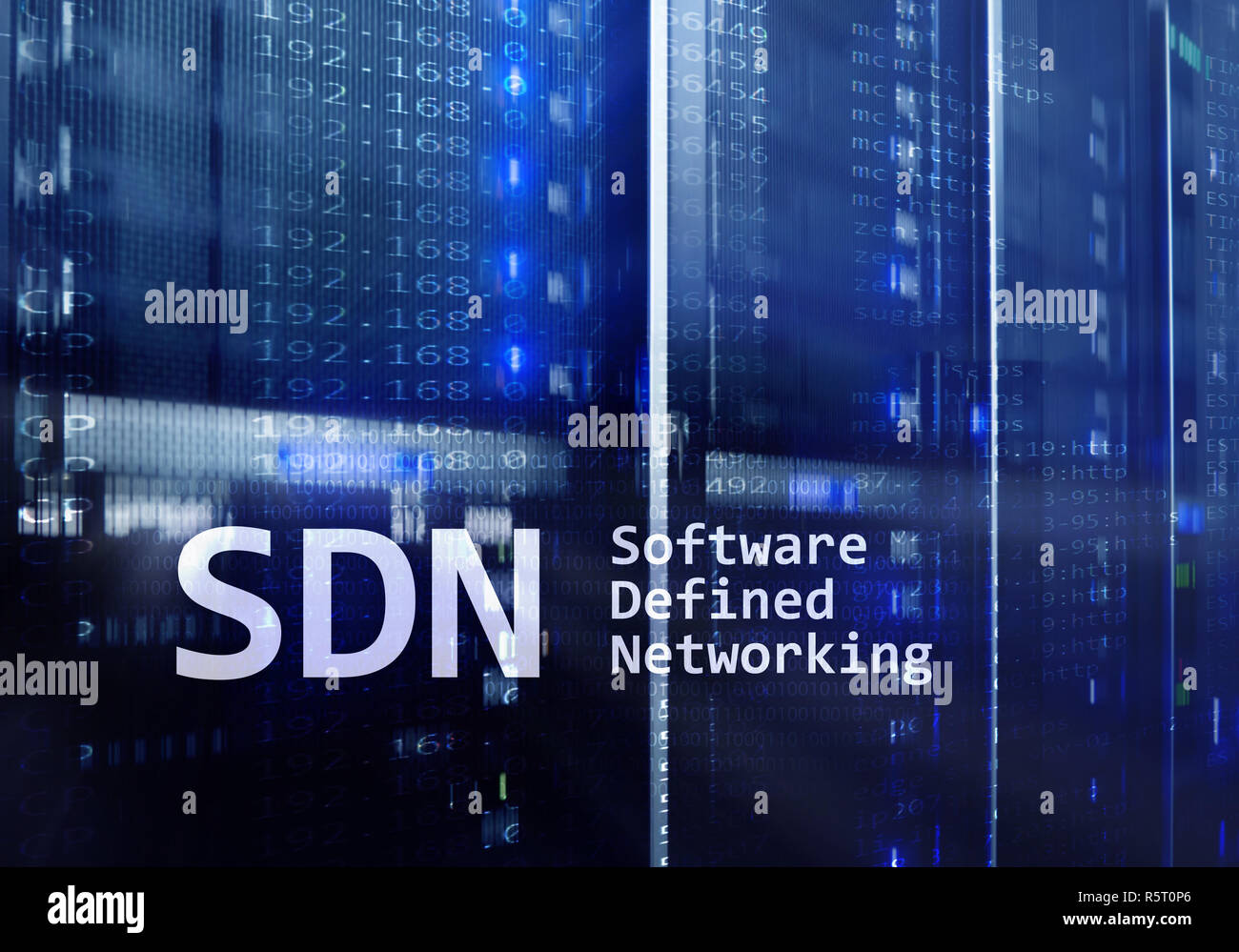 SDN, Software defined networking concept on modern server room ...