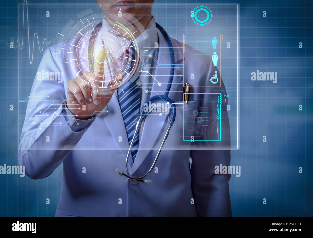 doctor holding right index finger to scan user and log in to patient ...