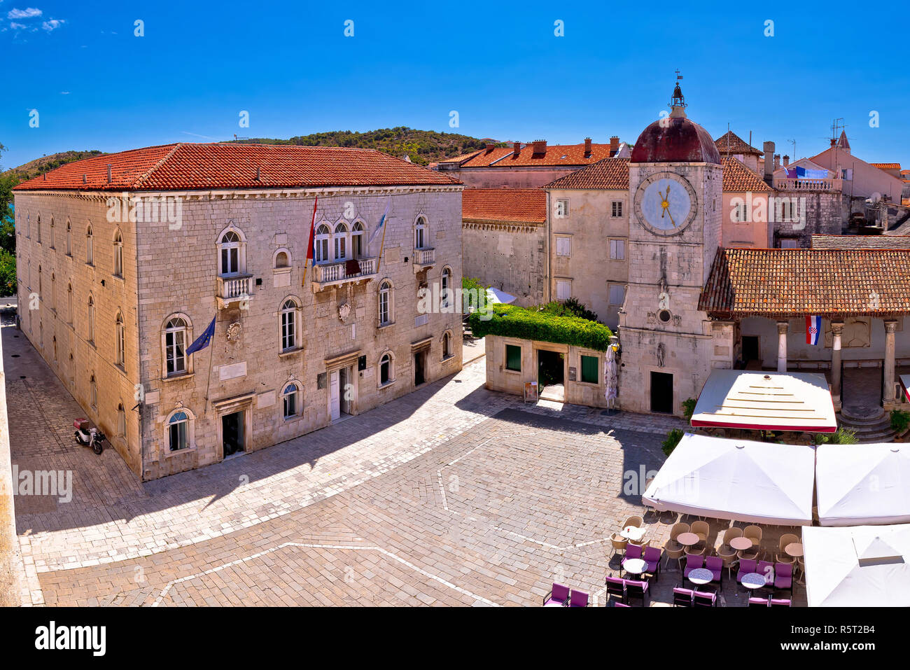UNESCO Town of Trogir main square panoramic view Stock Photo - Alamy