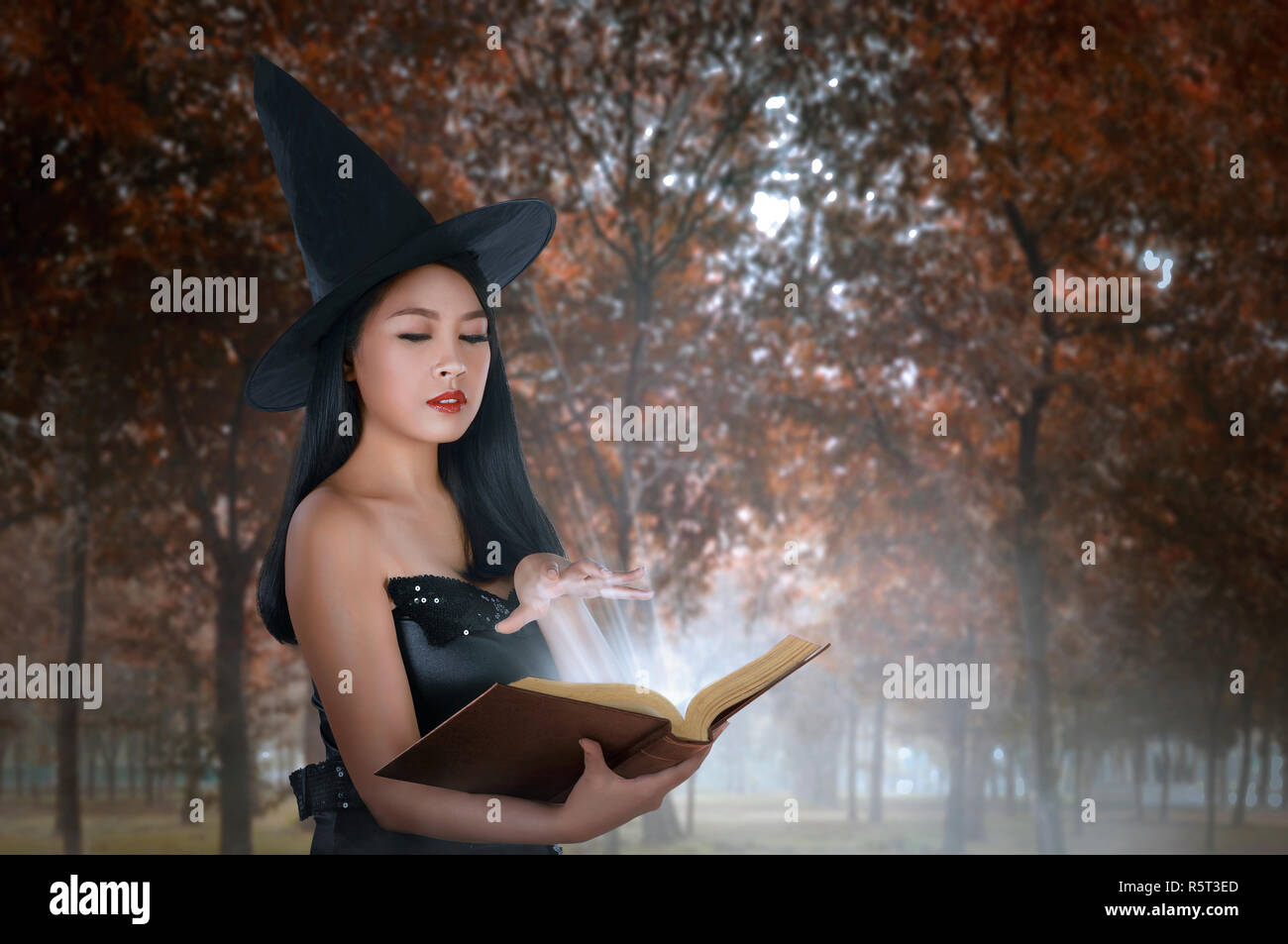 Young asian woman in witches costume holding spell book Stock Photo - Alamy