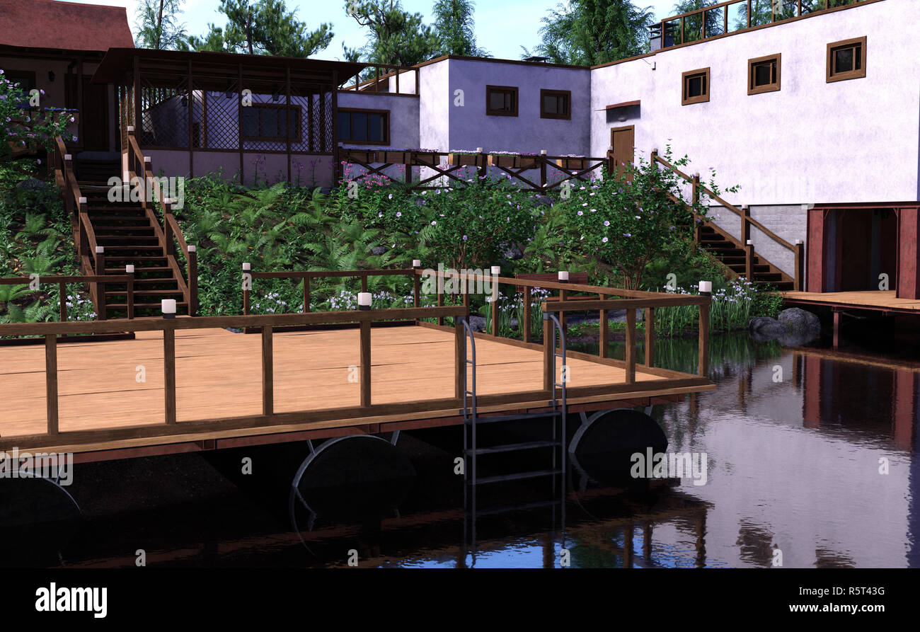 3D Rendering Lake House Stock Photo - Alamy