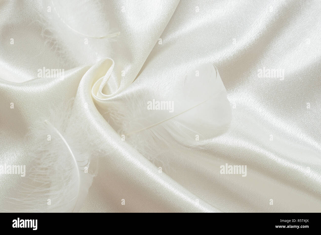 White satin and swan feathers for background Stock Photo - Alamy