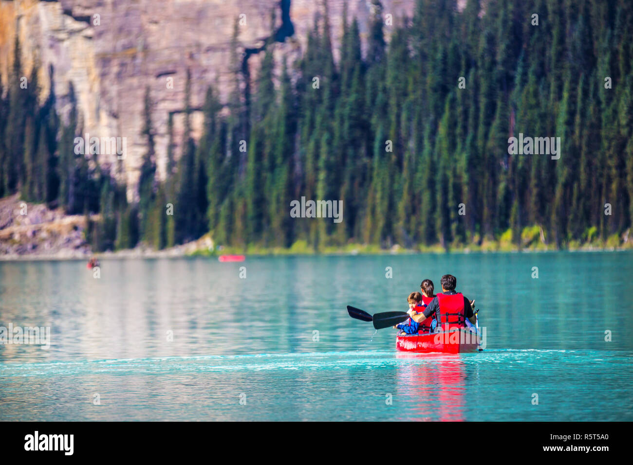 Banff, Canada - Sept 17th 2017 - A family doing kayak at the Lake ...