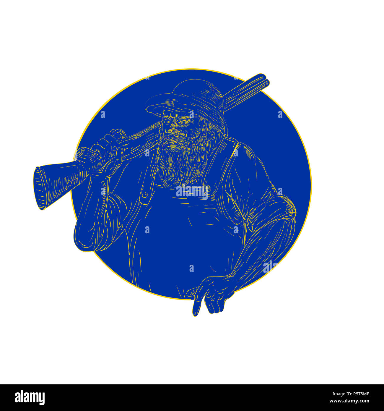 Bearded Hunter Holding Rifle Circle Woodcut Stock Photo - Alamy