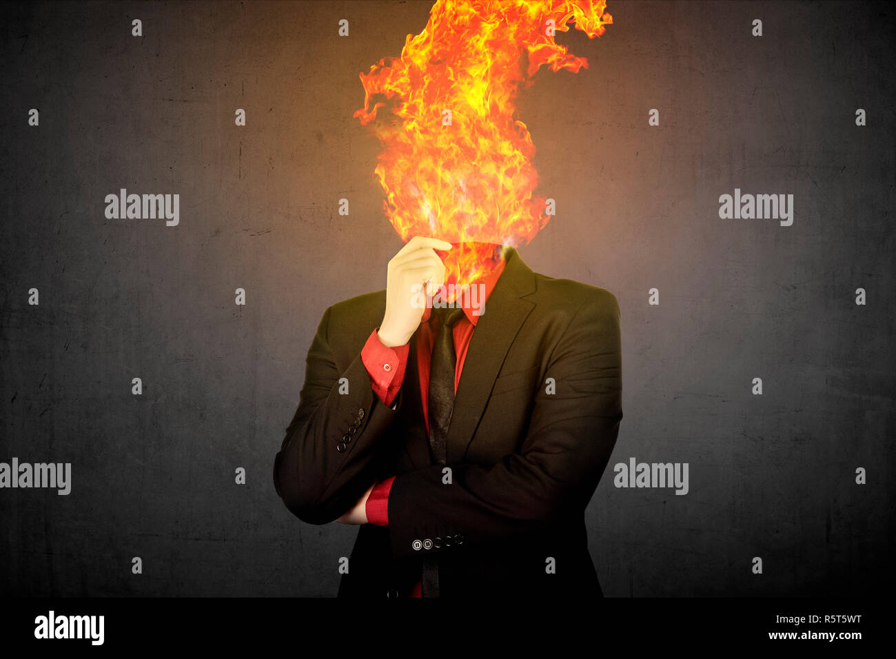 Fire Head Business Man Stock Photo - Alamy