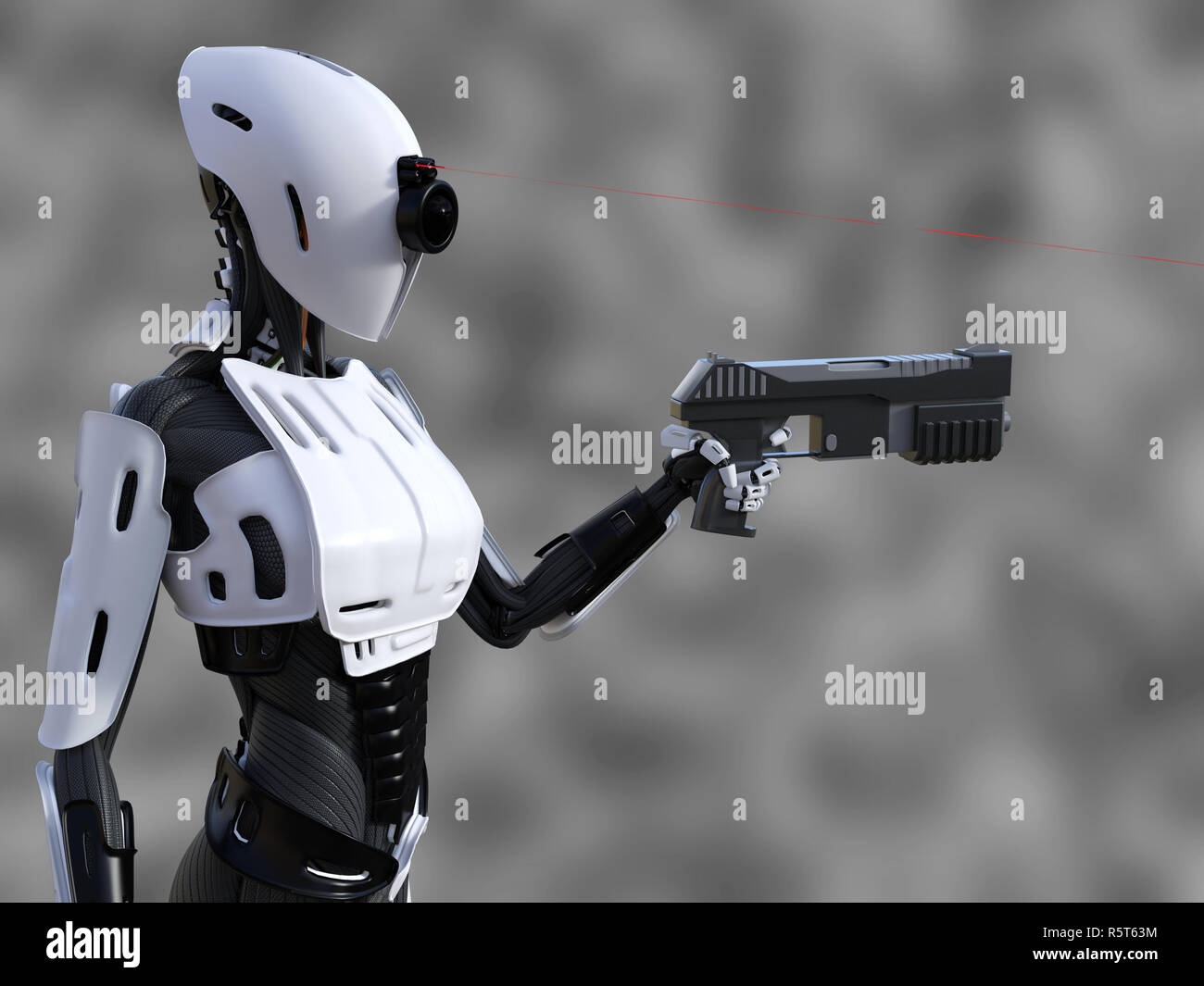 3D rendering of a female android robot with gun Stock Photo - Alamy