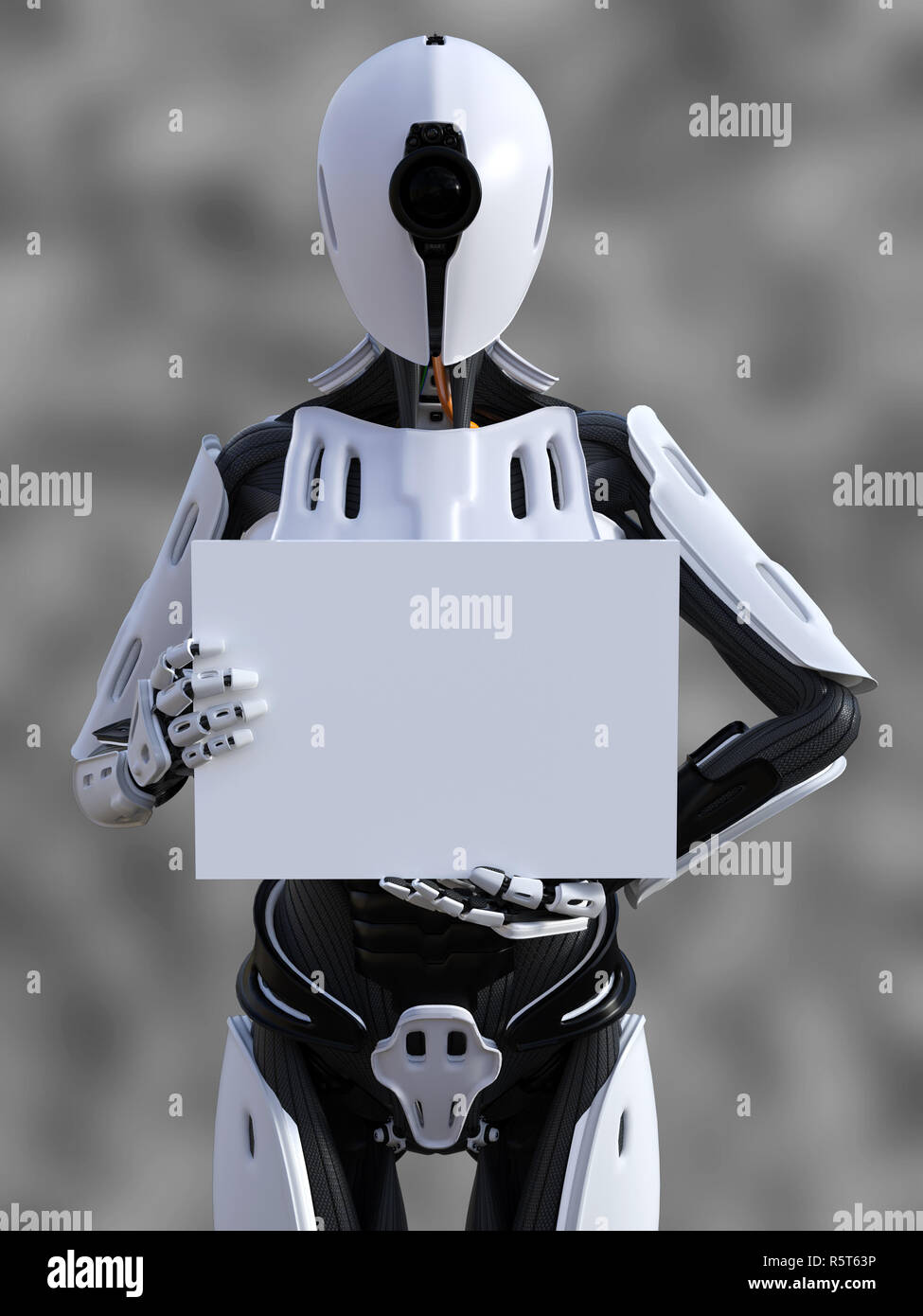 3D rendering of a female android robot holding sign Stock Photo - Alamy
