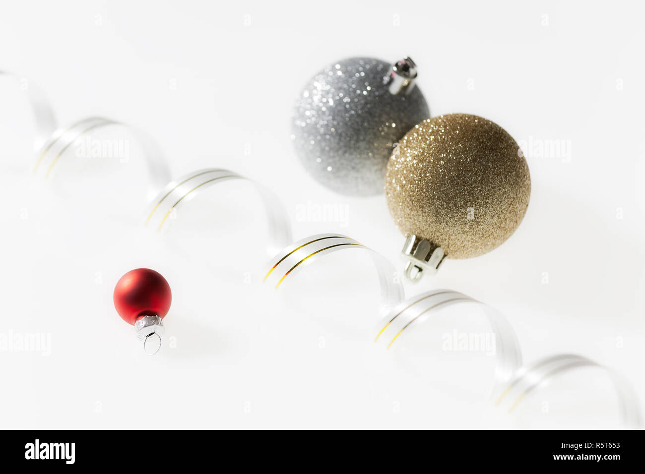 Christmas balls with ribbon Stock Photo - Alamy