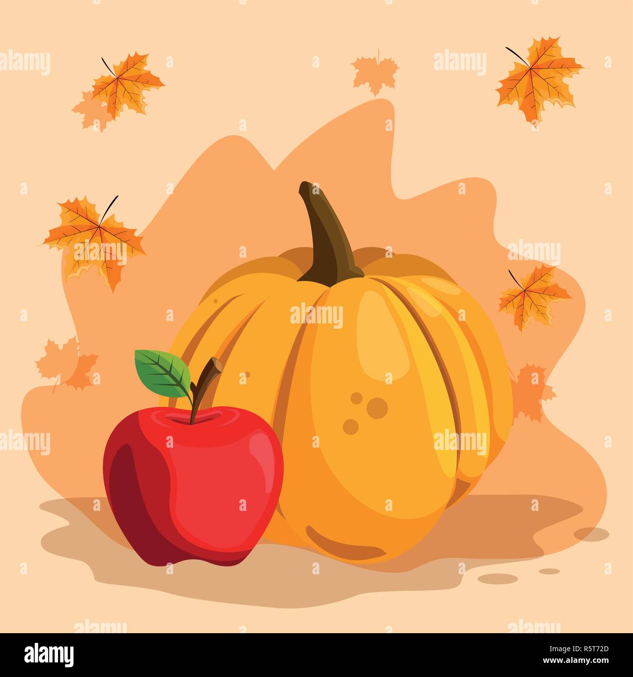 apple and pumpkin icon over orange background, vector illustration ...