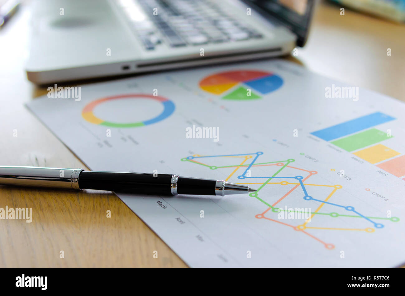 laptop with graphs, charts, diagrams on the desk Stock Photo - Alamy