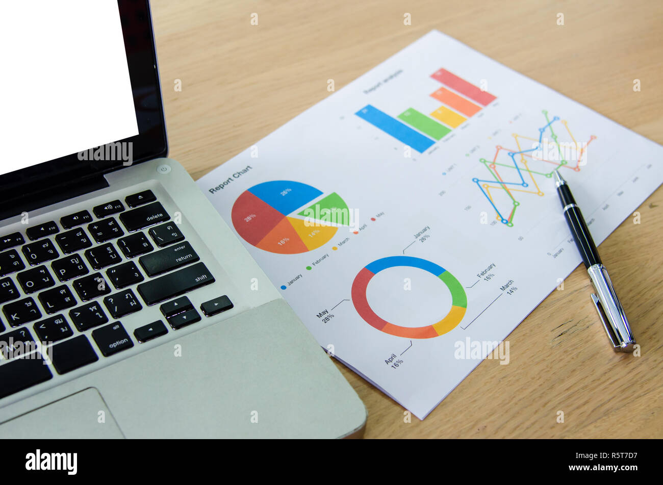 laptop with graphs, charts, diagrams on the desk Stock Photo - Alamy