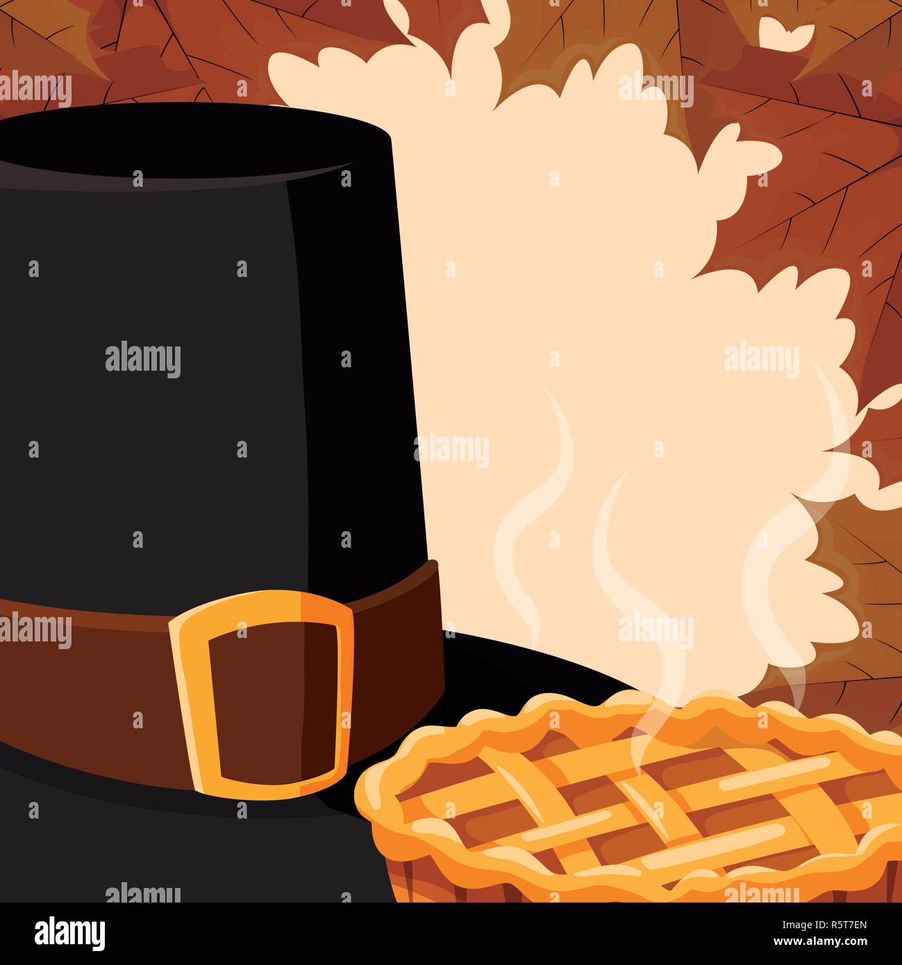 apple pie and pilgrim hat icon over orange background, vector ...