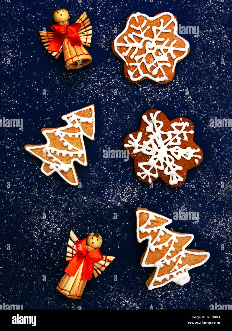 Christmas cookies Top view photo Classic gingerbreads in shapes of ...
