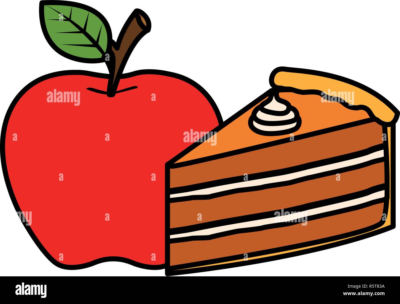 apple and piece of cake over white background, vector illustration ...