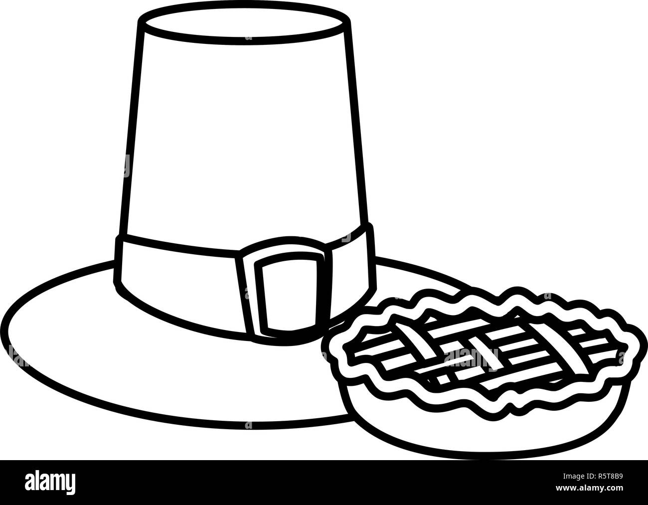 apple pie and pilgrim hat icon over white background, vector ...