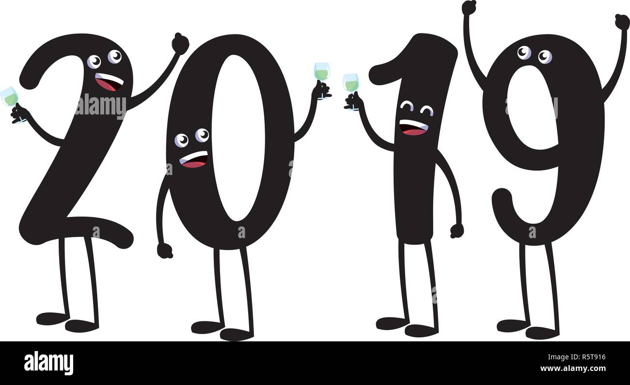 Happy new year design with cartoon happy numbers over white background ...