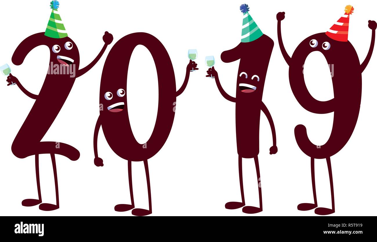 Happy new year design with cartoon happy numbers over white background ...