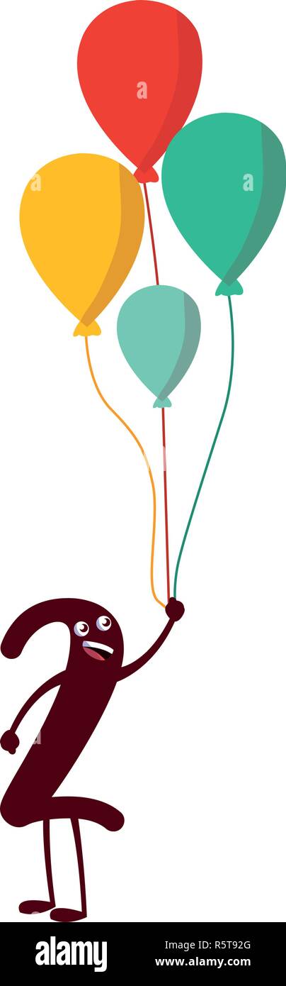 cartoon number two holding a colorful balloons over white background ...