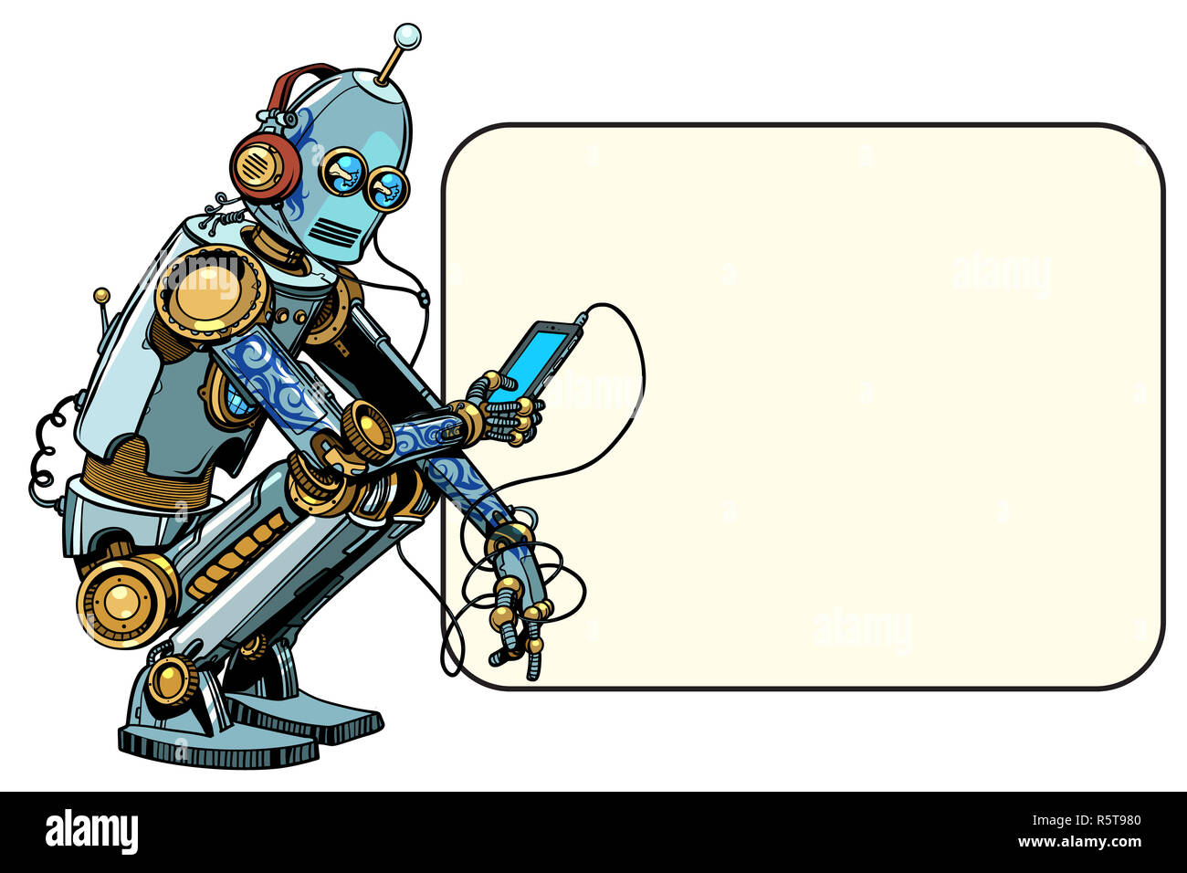 robot sits with the phone Stock Photo - Alamy