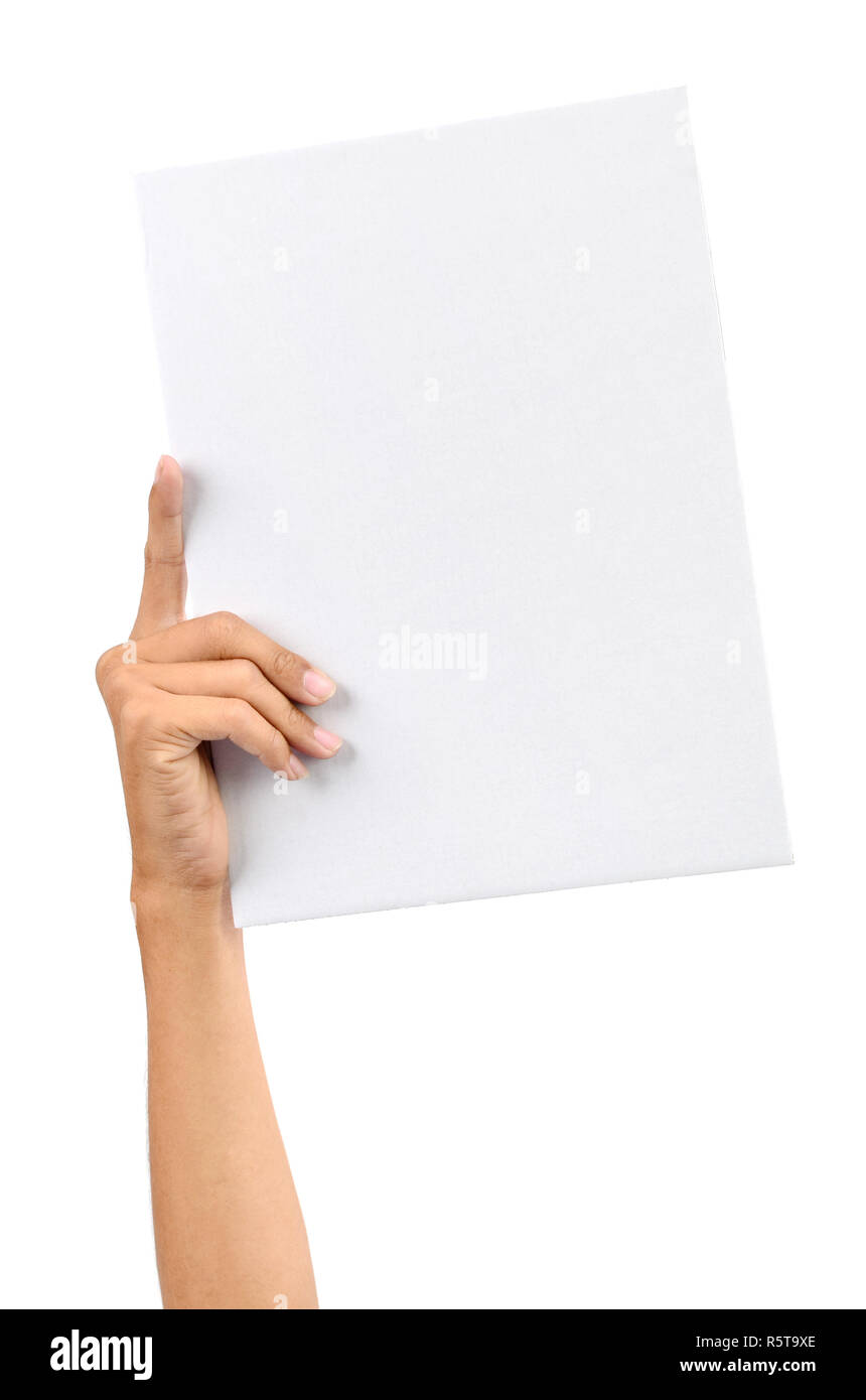 Hand holding white card Stock Photo - Alamy