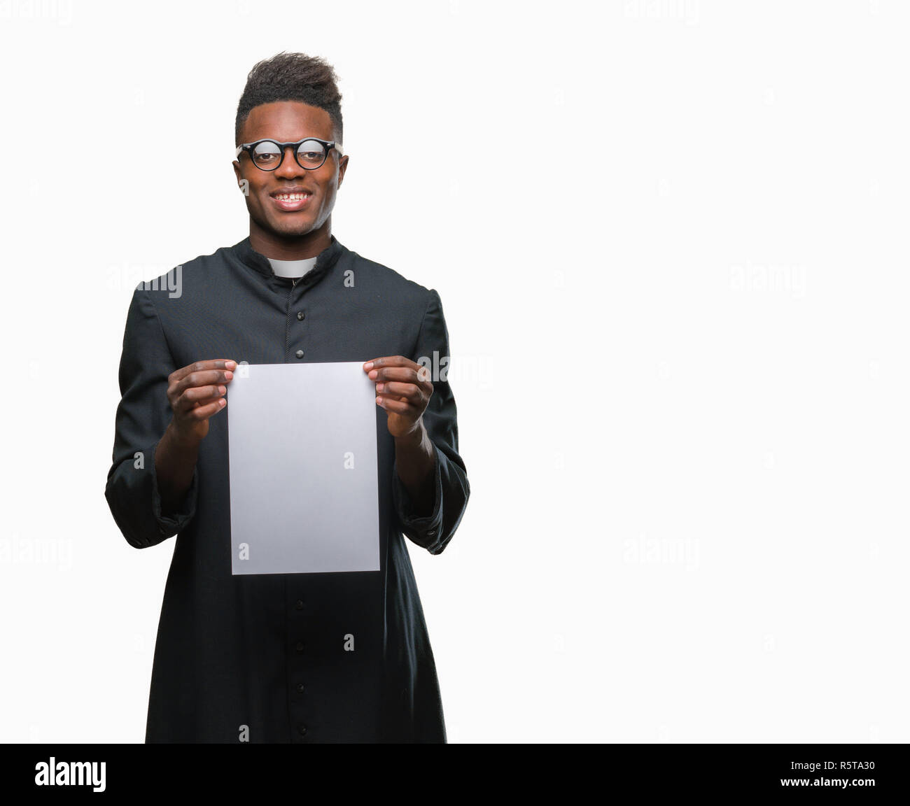 Young african american priest man over isolated background holding ...
