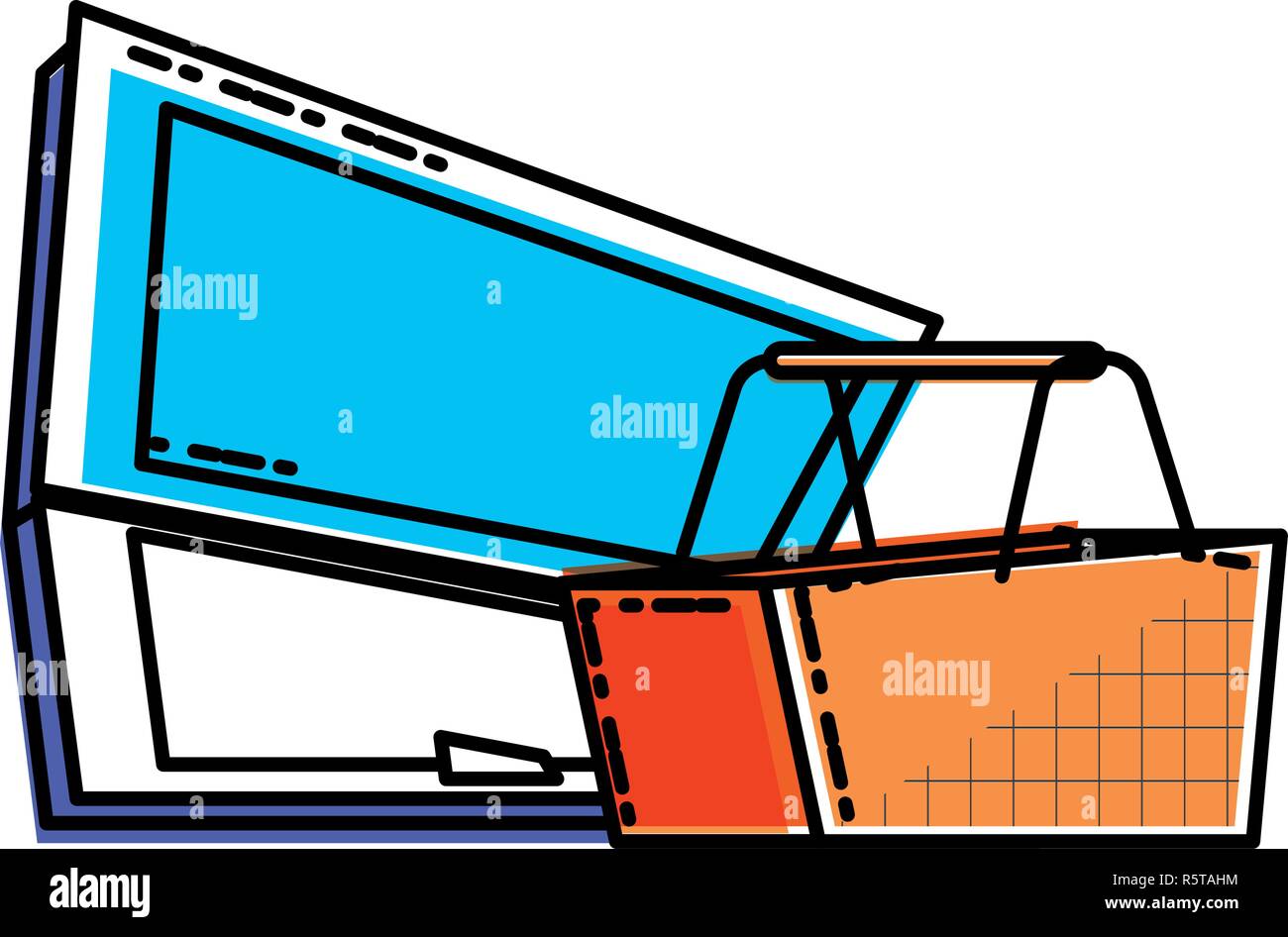laptop computer with basket shopping vector illustration design Stock ...