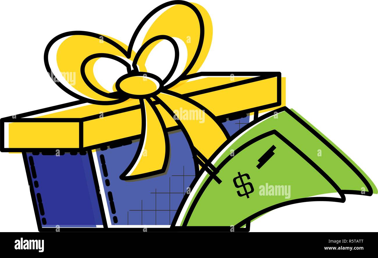 gift box present with bills dollar vector illustration design Stock ...