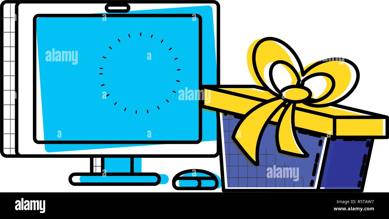 desktop computer with gift box vector illustration design Stock Vector ...